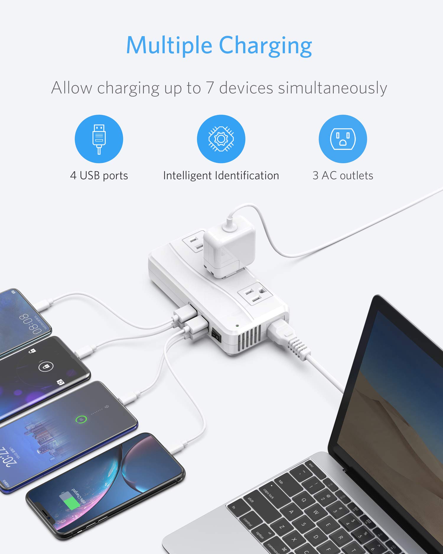 BESTEK International Power Adapter 250W, 220V to 110V Step Down Travel Voltage Converter with 4-Port USB Including US/AU/EU/UK//India/South Africa Plug Adapter (White)