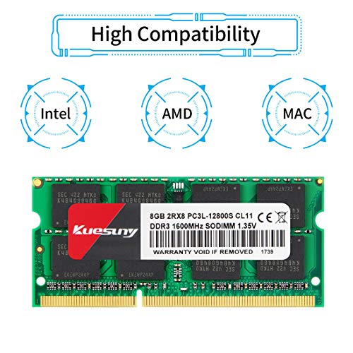 DDR3L 1600MHz Sodimm RAM 16GB Kit (8GBX2), PC3L-12800/PC3-12800s Memory 204 Pin 1.35V/1.5V CL11 Non-ECC Unbuffered 2RX8 Dual Rank for Laptop Notebook Upgrade DDR3 Sodimm