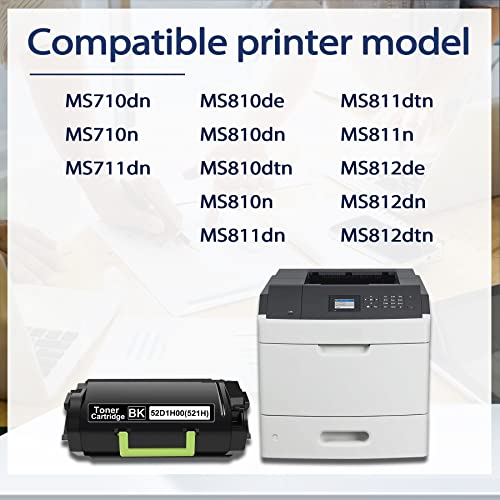 52D1H00 521H MS710 Toner Cartridge:DRA Compatible Replacement for Lexmark 26000 Pages MS810dtn MS811dtn MS810n MS710dn MS810dn MS811dn MS810de MS811n MS710n MS711dn (2-Pack Black)