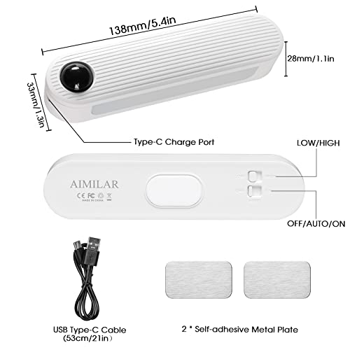 AIMILAR Rechargeable Motion Sensor Night Light Dimmable LED Night Lights for Kids Bedrooms USB Chargeable Magnetic Nightlights for Kids Room Bathroom Cabinet Closet Hallway (2 Pack) (White)