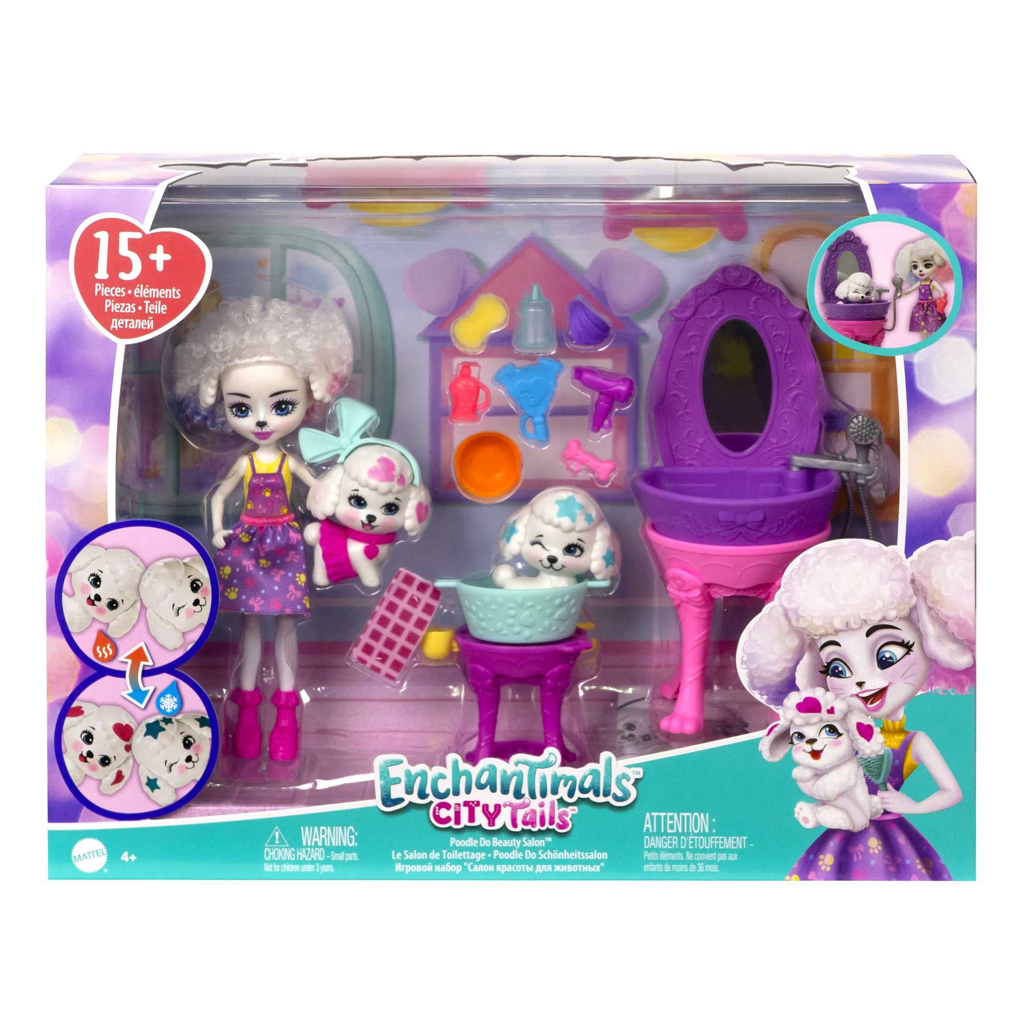 Mattel Enchantimals Poodle Doo Beauty Playset with Small Doll, 15+ Accessories & 2 Dog Figures with Color-Change, City TailsToy Collection