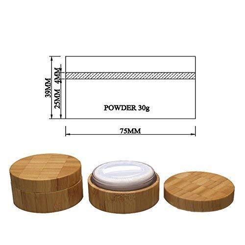 30ml 1 oz Empty Bamboo Loose Powder Box Case Container with Powder Puff and Sifter Cosmetic Makeup Holder