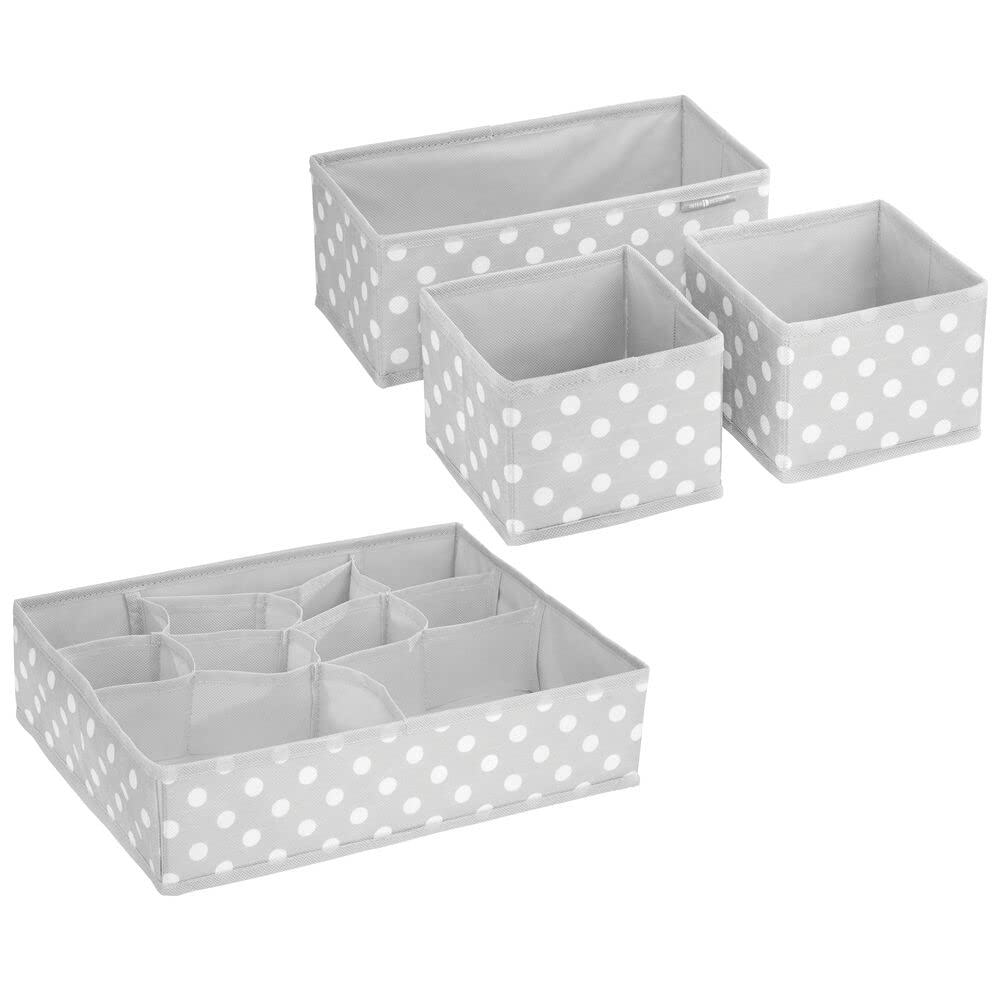 mDesign Soft Fabric Dresser Drawer and Closet Storage Organizer for Child/Kids Room, Nursery - 4 Piece Set - Polka Dot Print - Gray/White