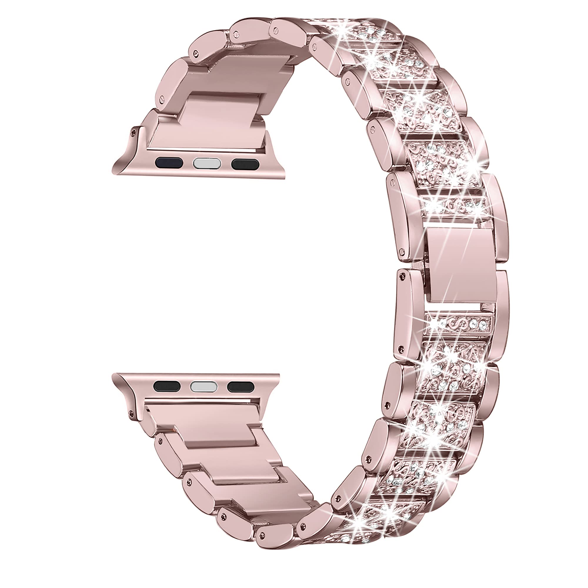 Secbolt Bling Bands Compatible with Apple Watch Band 38mm 40mm 41mm 42mm Women iWatch Series 10/9/SE/8/7/6/5/4/3/2/1, Dressy Jewelry Metal Bracelet Adjustable Wristband, Rose Gold