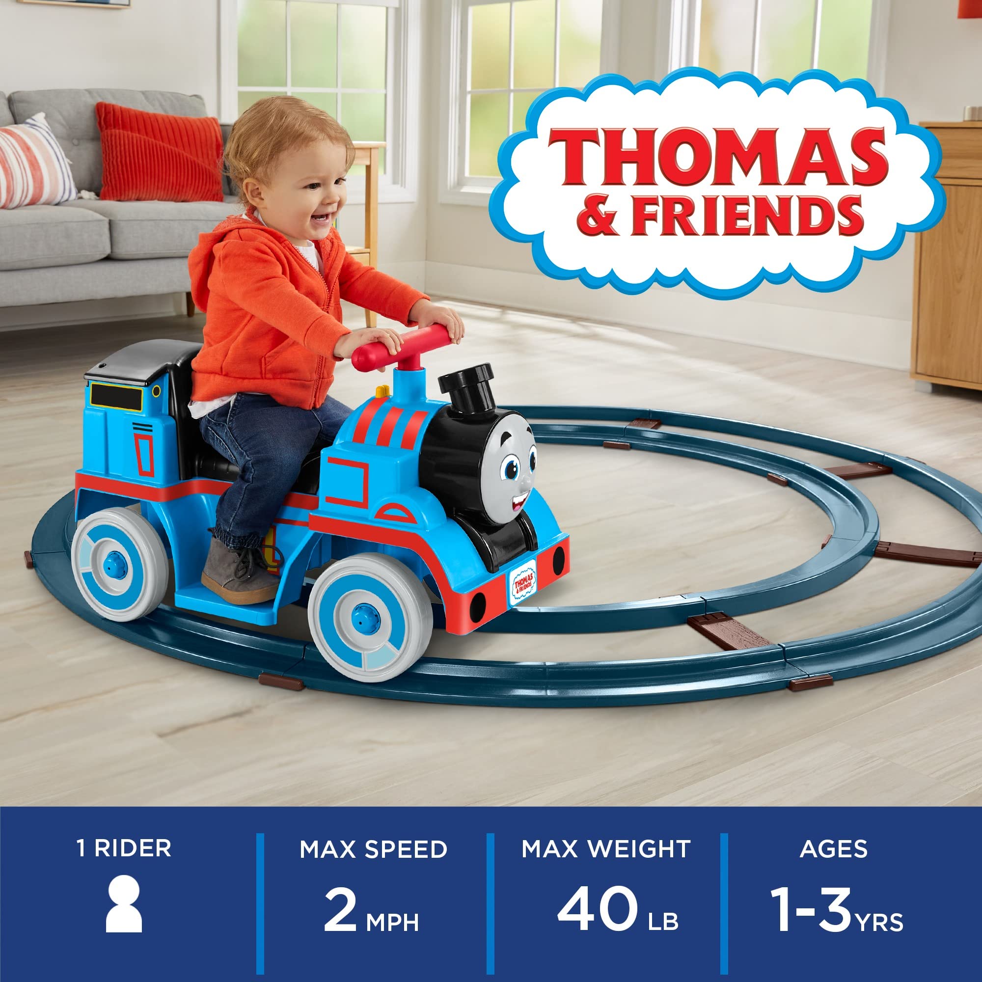 Power Wheels Thomas & Friends Ride-On Train, Thomas with Track, Battery-Powered Toddler Toy for Indoor Play Ages 1+ Years​