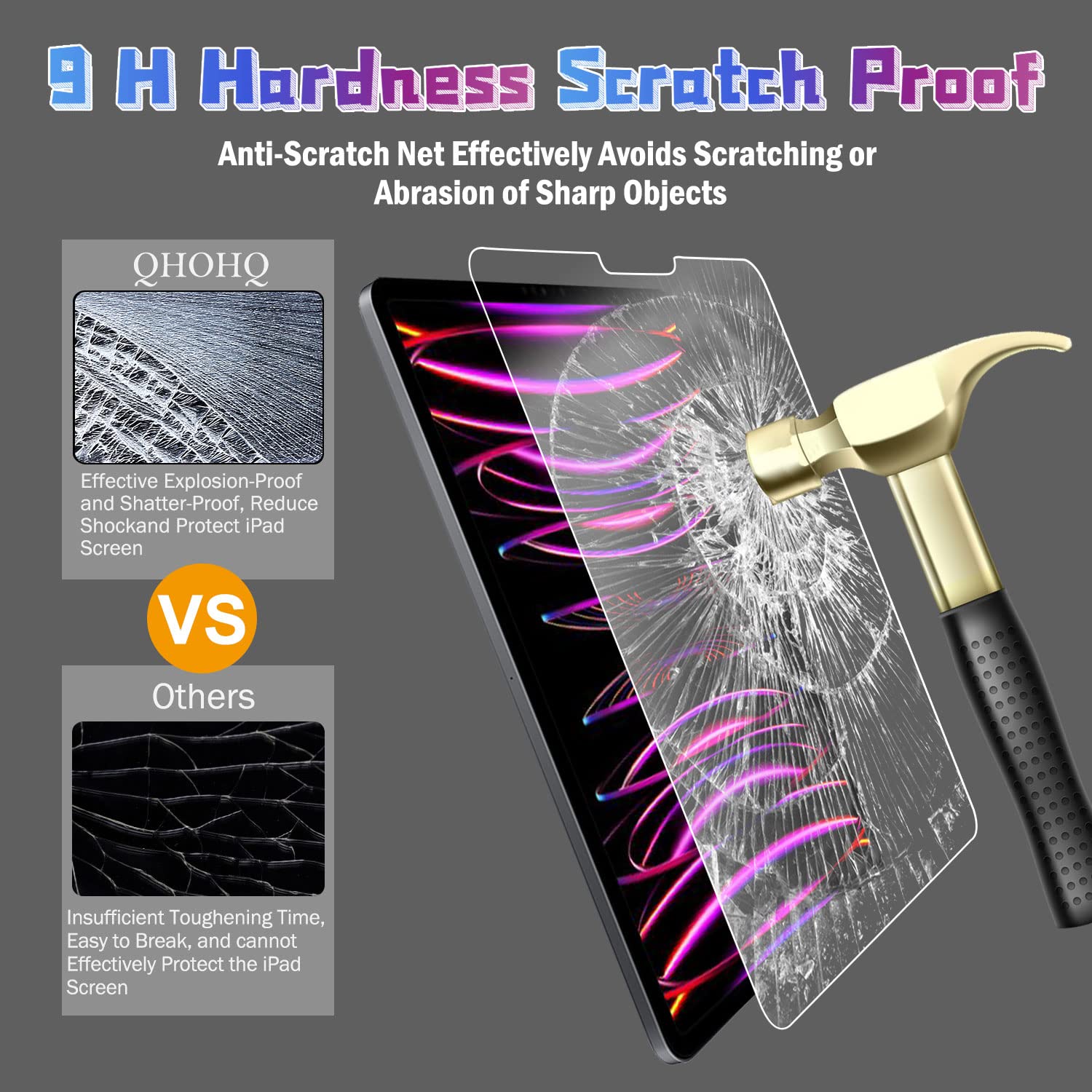 QHOHQ [2+2 Pack] Tempered Glass Screen Protector for iPad Pro 12.9 2022/2021/2020 (6th/5th/4th Generation) with Camera Lens Protector, Ultra HD, Anti-Scratch, Designed for Face ID＆Apple Pencil