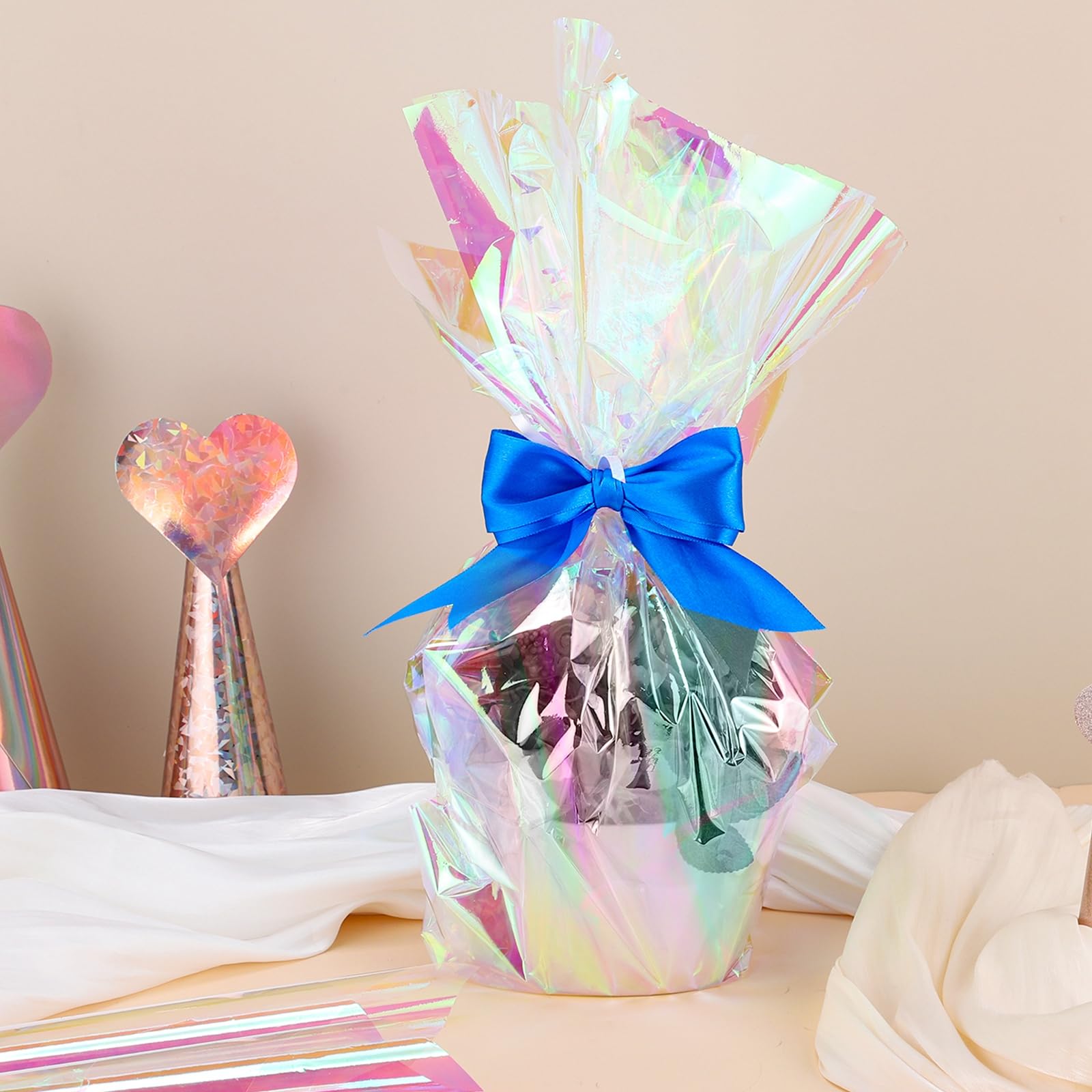 82 Ft X 17 In Cellophane Wrap for Gift Baskets Iridescent Cellophane Wrap Roll Gift Basket Wrapping Plastic for Treats Birthday Christmas Gifts DIY Crafts