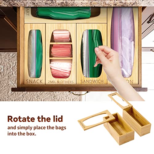Art Secret Food Storage Bag Organizer Holder, Bamboo Storage Dispenser, Sandwich Bag Organizer for Gallon, Quart, Sandwich, Snack Variety Size Bag - Set of 5