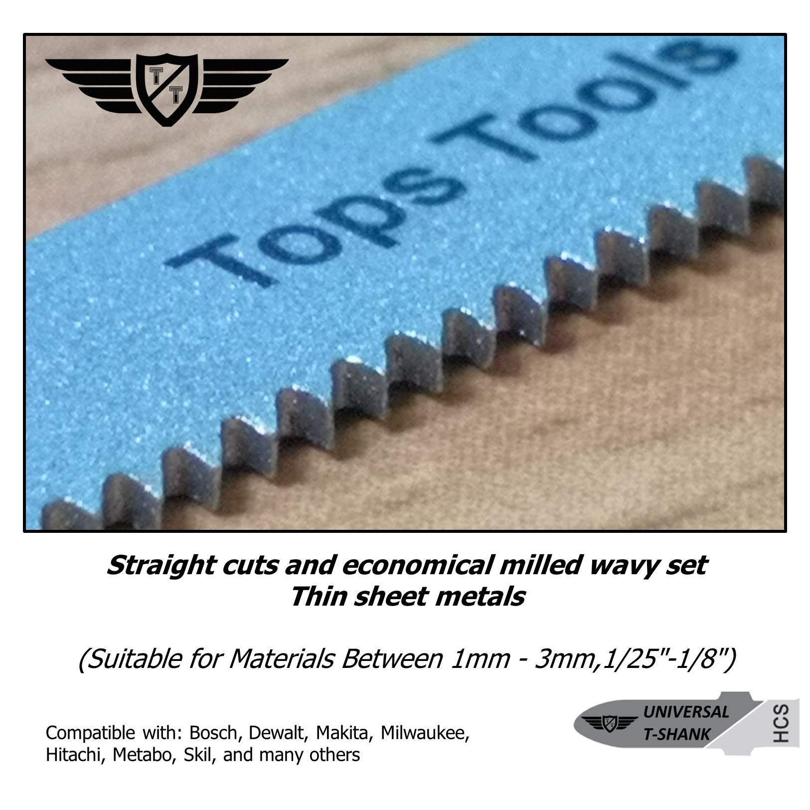 25 x TopsTools T118A Metal Cutting Jigsaw Blades Compatible with Bosch, Dewalt, Makita, Milwaukee and many more