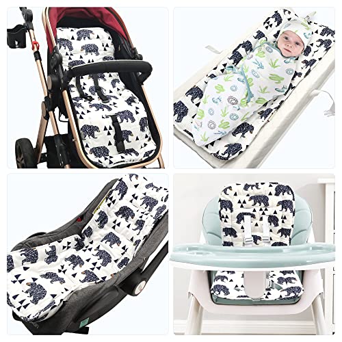 Baby Carriage Cushion, Universal Breathable Stroller Mat, Stroller Cushion for Strollers 100% Cotton, 34x78cm 1 Pack (Black Bear)