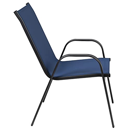 Flash Furniture Brazos Series Outdoor Stackable Patio Chairs with Flex Comfort Material, Stacking Outdoor Modern Sling Patio Chairs, Set of 4, Navy