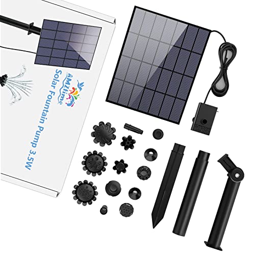 AMZtime 3.5w Solar Water Pump Kit, Solar Bird Bath Fountain with 15 Nozzle,Solar Fountain Pump with 4.9ft Water Pipe and Stake, Solar Powered Fountain for Garden, Ponds, Pool,Outdoor