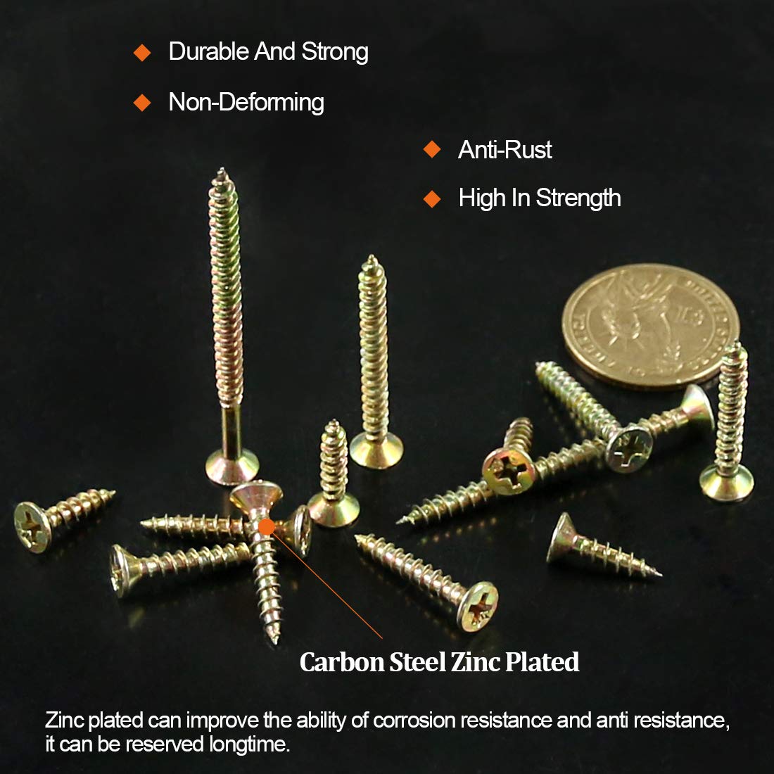 Rustark 420 Pcs [#7 5/8'' to 2-1/2''] Zinc Plated Coarse Thread Phillips Drywall Screws with Bugle Head Assortment Kit for Drywall Sheetrock and Wood