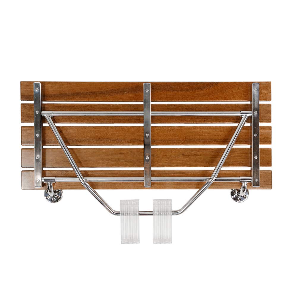 36" ADA Compliant Foldable Teak Wood Shower Seat Bench, 400lb Capacity, Clear Coated for Extra Protection, Folding Wall Mount Modern Chrome, Medical Fold Up Bathroom Stool Chair