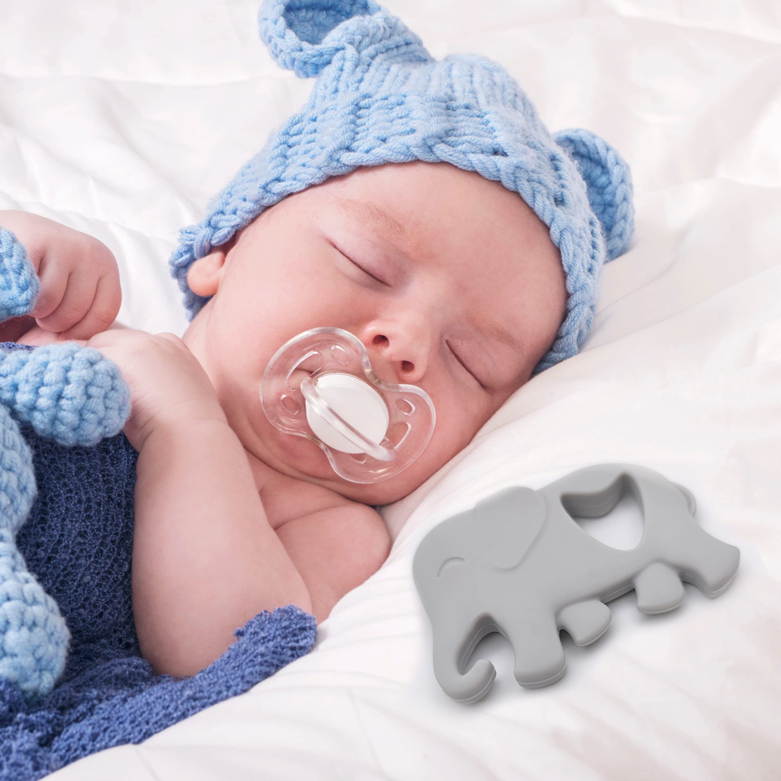 Baby Teething Toys Baby Teethers for Babies 0-6 Months 6-12 Months Infants (Glacier Gray, Elephant)