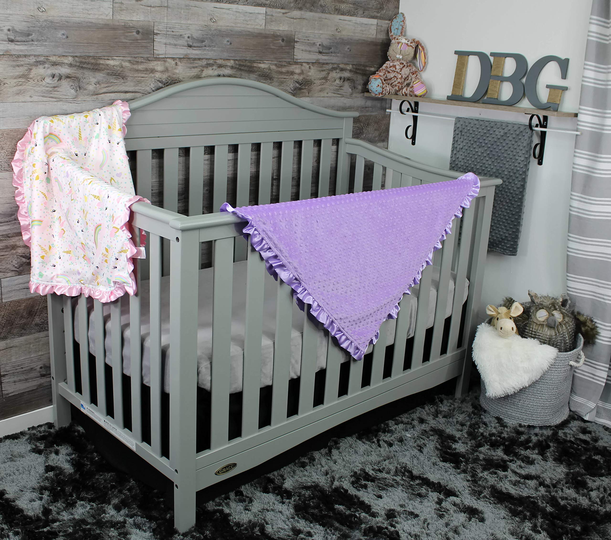 Dear Baby Gear Baby Blankets, Glitter Unicorn Pastel Rainbows, Lavender Minky, 32 Inches by 32 Inches