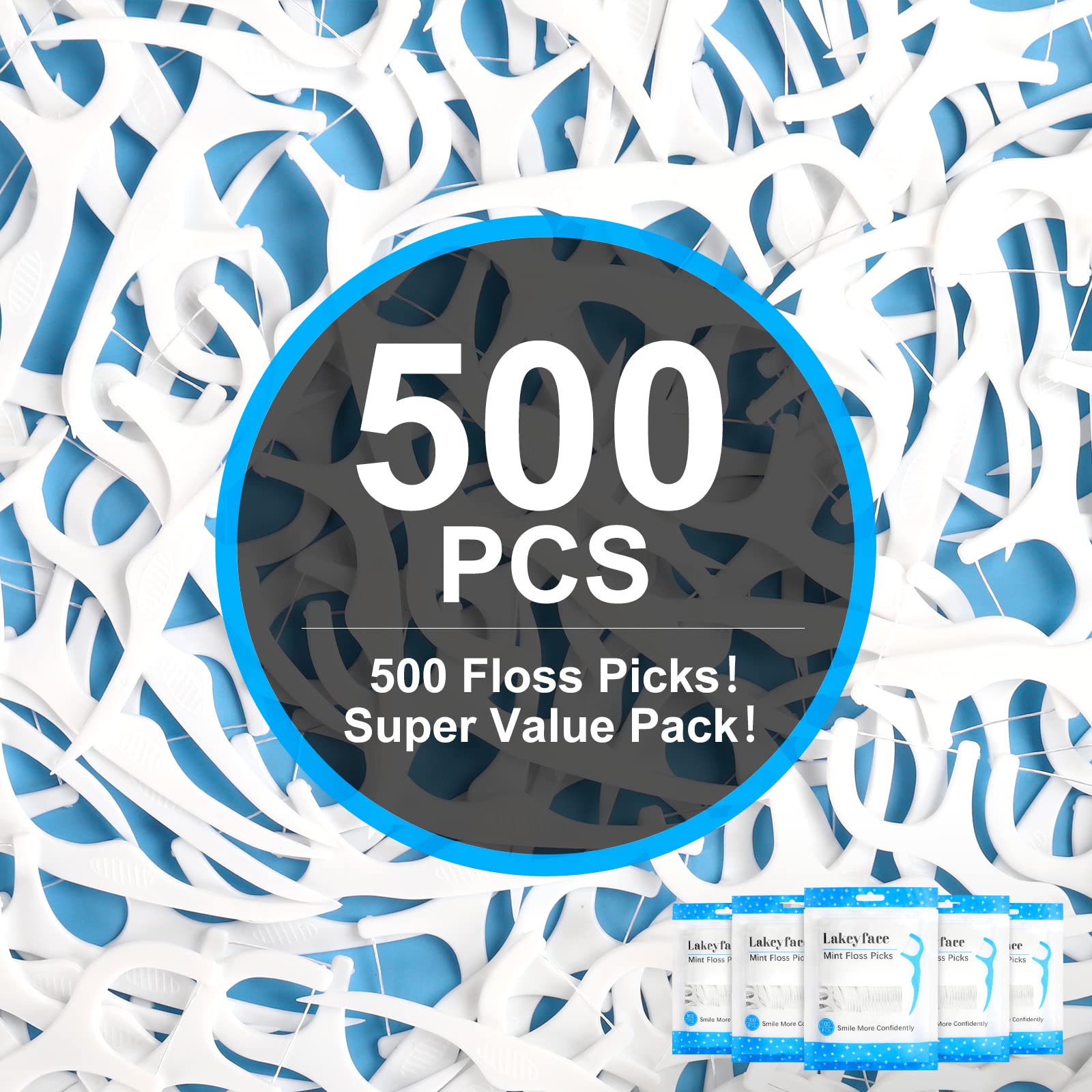 500 Count Mild Mint Dental Floss Picks Great Value Family Pack, BPA Free Flossers for Adults, Tooth Picks Flossers with Toothpicks, 100 Count Bag (Pack of 5)