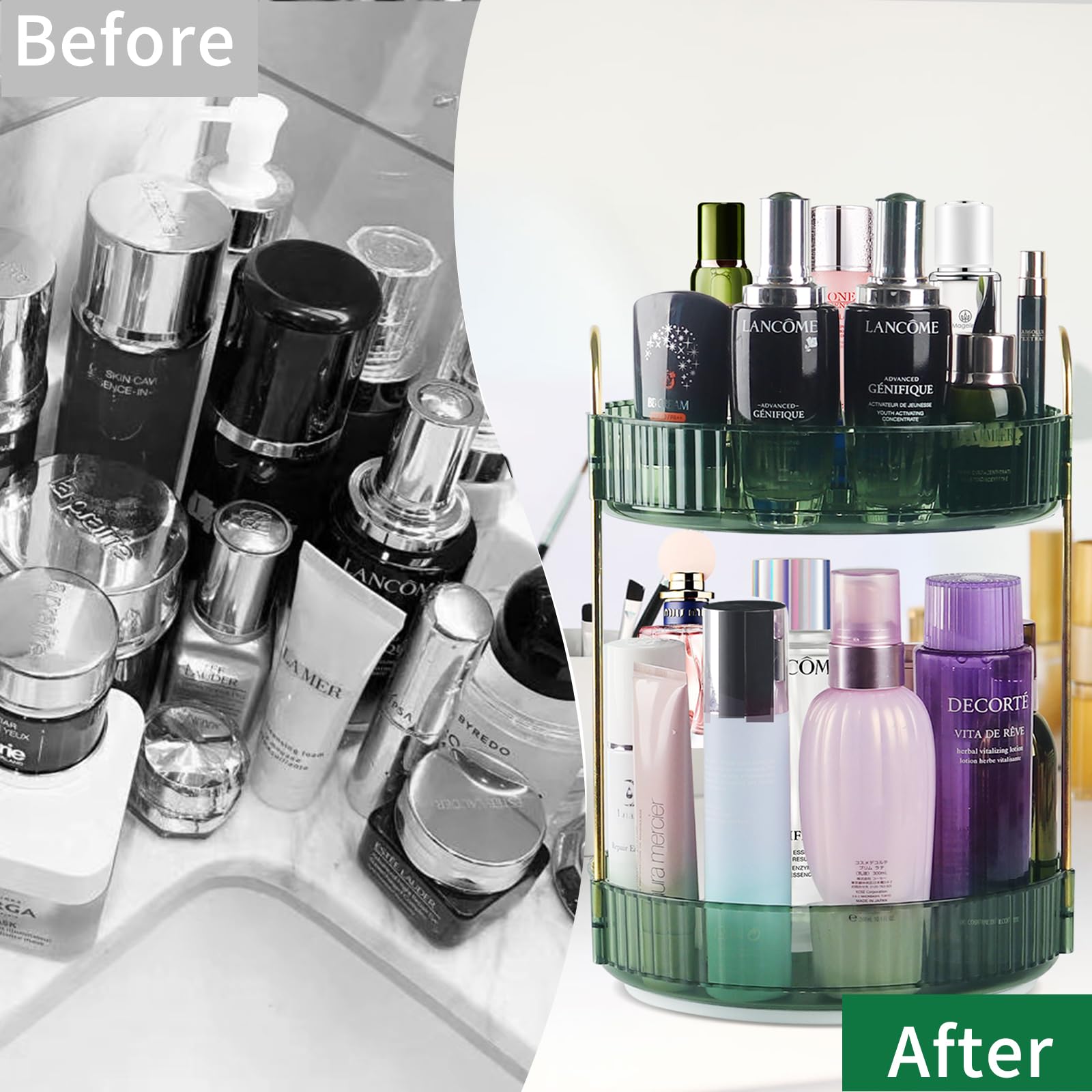YUUHENG Rotating Makeup Organizer for Vanity - 360 Makeup Storage Spinning Holder Rack, Large Capacity Multi-Function Cosmetics Storage Shelf, Fits Countertop(1 Tier, Green)