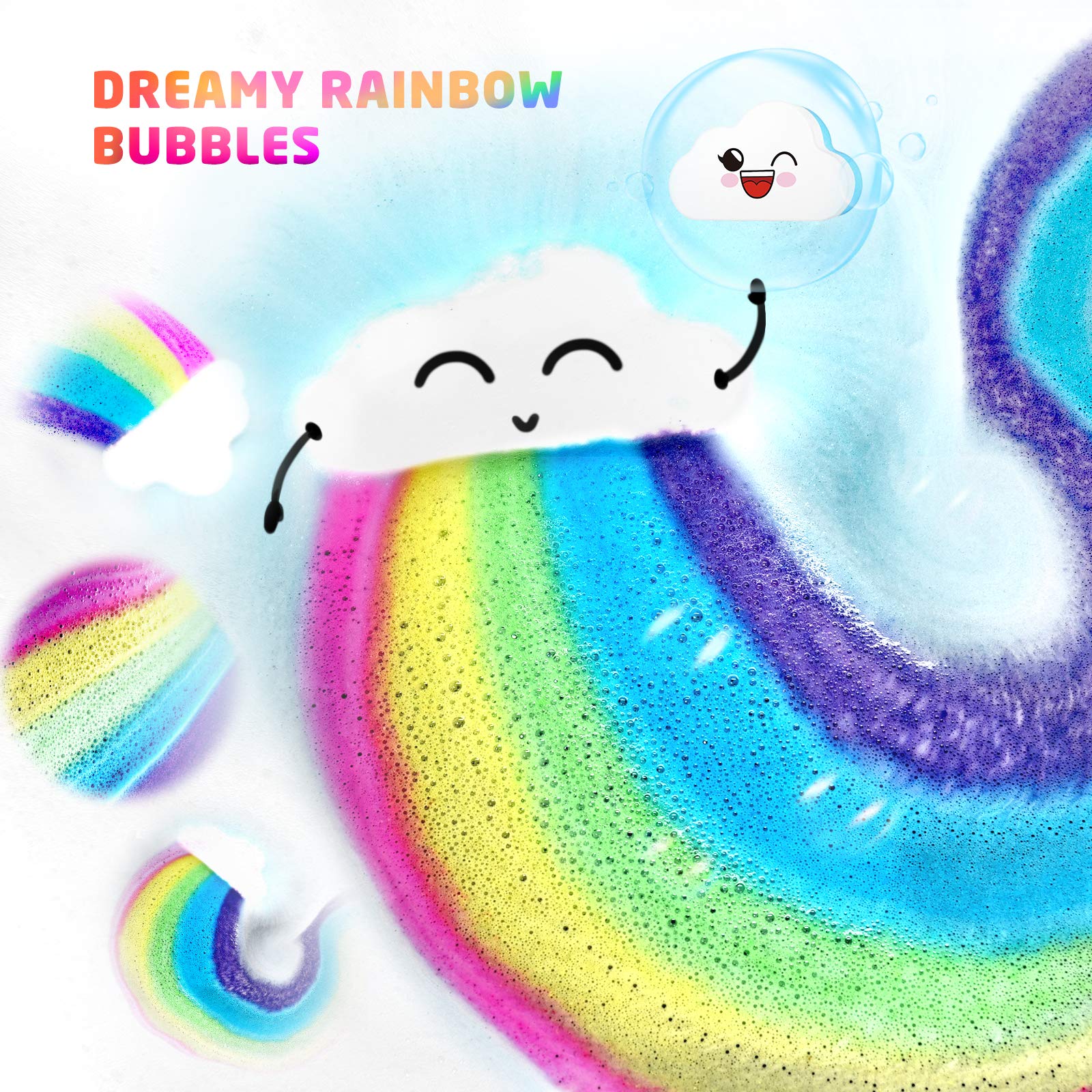 Rainbow Bath Bombs 2Pcs Gift Set, Ribivaul Handmade Bath Bombs with Natural Ingredients and Dreamy Rainbow, Bath Bomb with Rich Bubble, Great Gift for Birthday, Halloween, Thanksgiving, Christmas