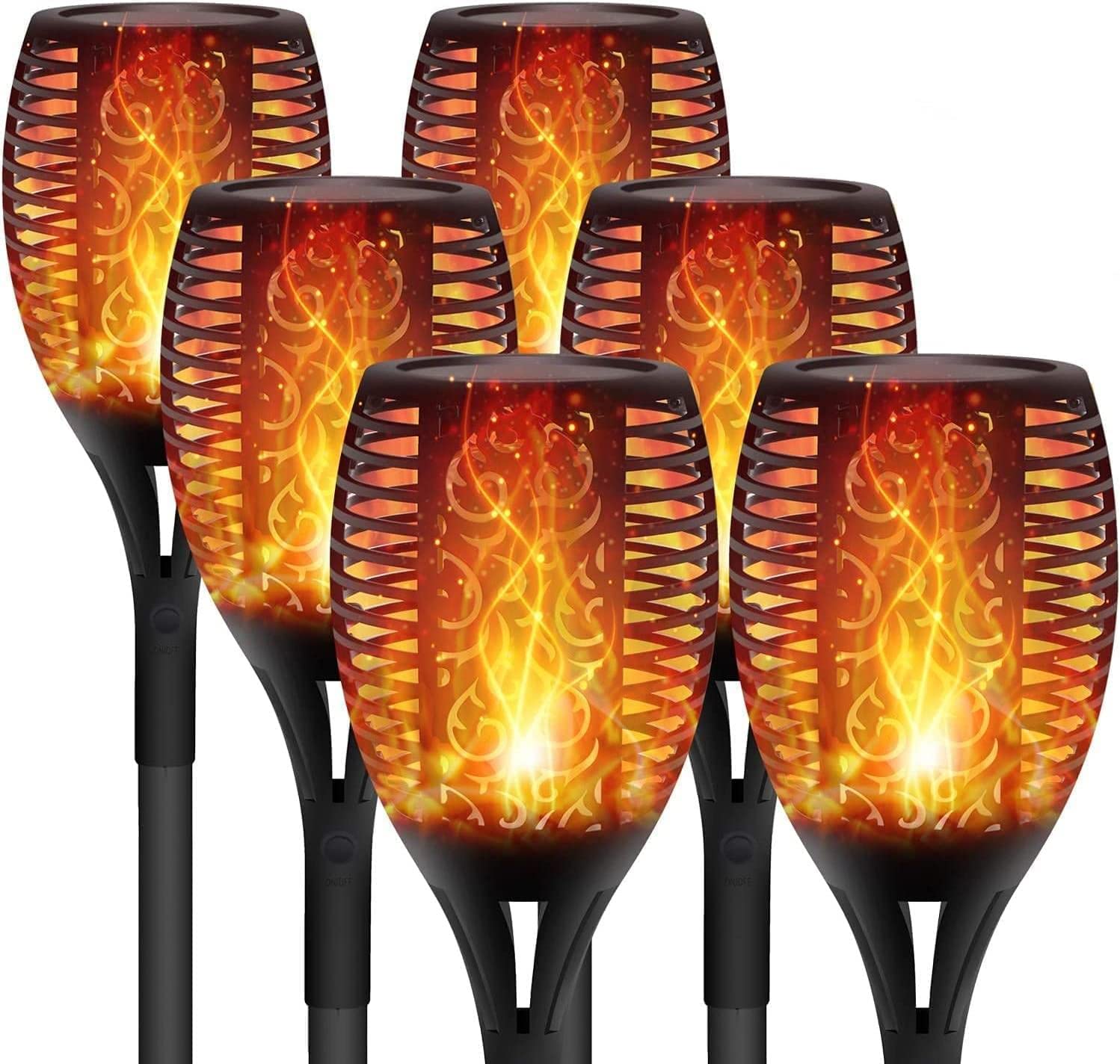 BANUQUE Solar Torch Light with Flickering Flame, Solar Powered Outdoor Garden Path Stake Lights for Landscape Patio Walkway Yard Driveway(6 Pack