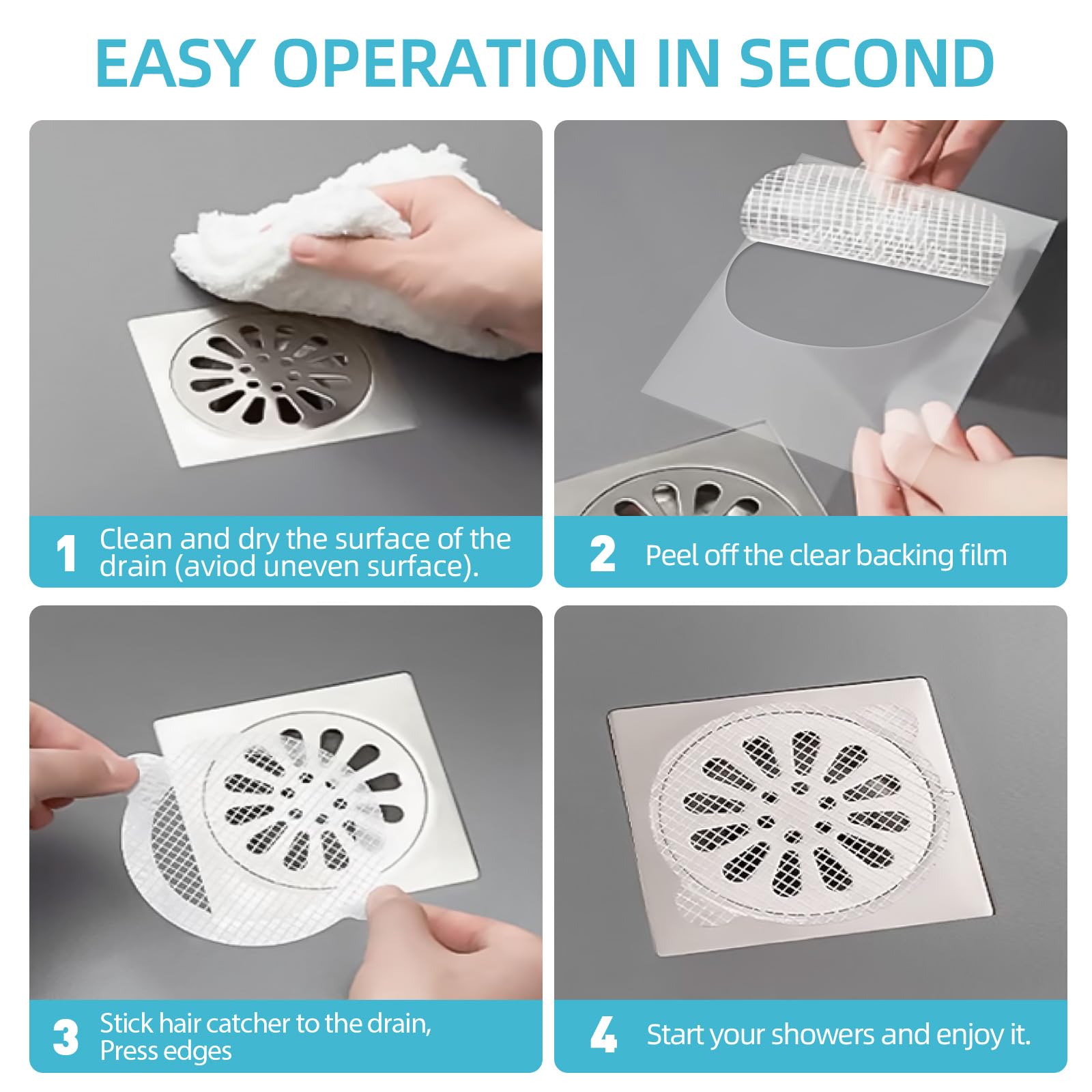 30 Pack, Classic Disposable Shower Drain Hair Catcher - Adhesive Mesh Stickers Drain Cover Hair Trapper Shower Filter, Round