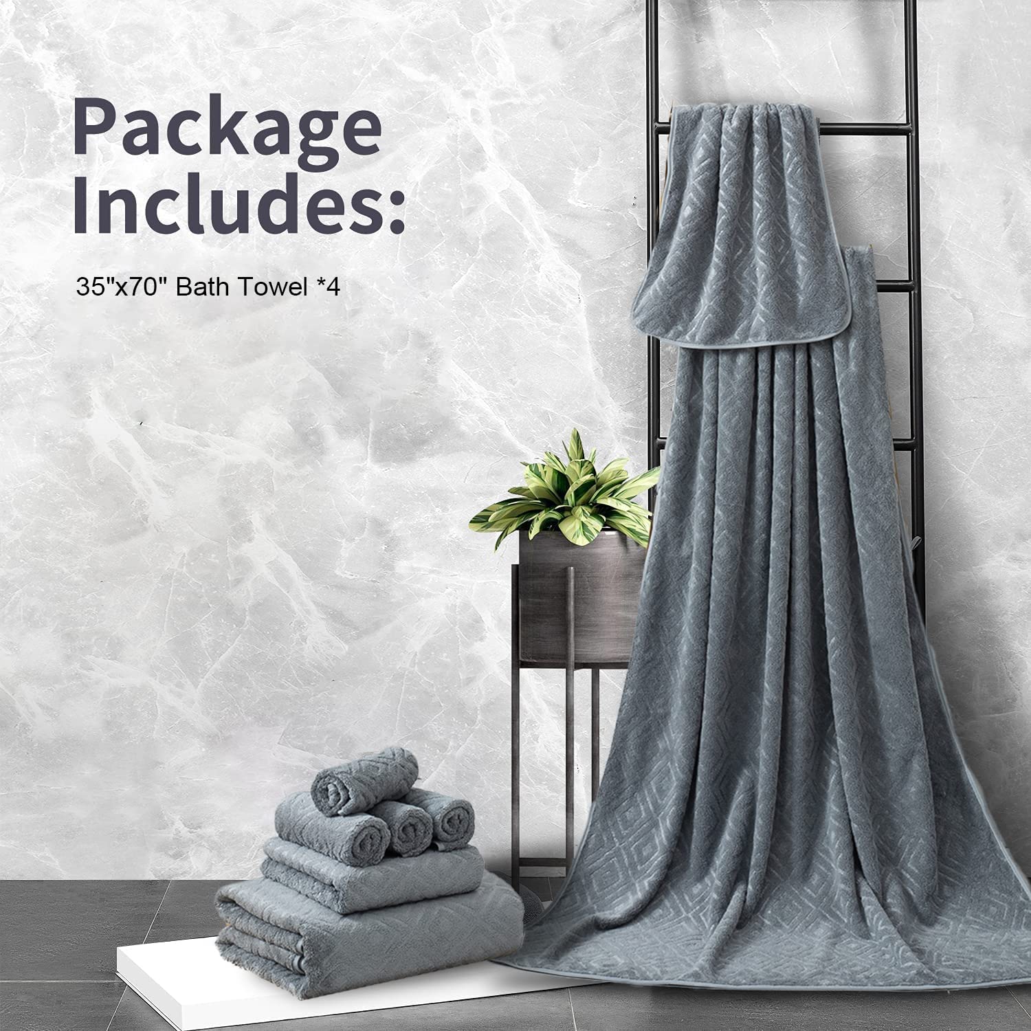 4 Piece Bath Towel Grey Oversized Bath Sheet 35"x70" Bathroom Towel Extra Large Bath Towel Set Soft Highly Absorbent & Quick Dry Premium Bath Towel for Bathroom 700GSM Shower Towel Spa Gym Hotel