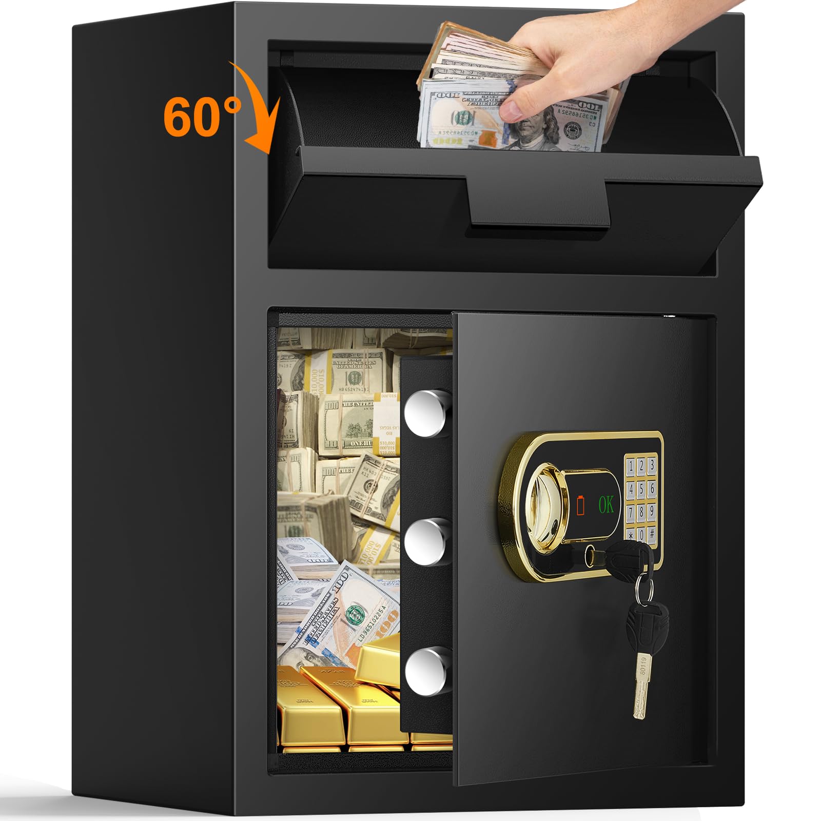 4.2 Cu ft Large Home Safe Fireproof Waterproof with [TWO DEPARTMENTS], [ANTI-THEFT] Fire Proof Safe Boxes for HOME USE with Hidden Cabinet, Personal Fireproof Safe for Home Office Document Valuable