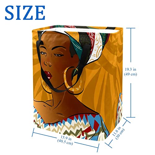African Black Girl Print Collapsible Laundry Hamper, 60L Waterproof Laundry Baskets Washing Bin Clothes Toys Storage for Dorm Bathroom Bedroom