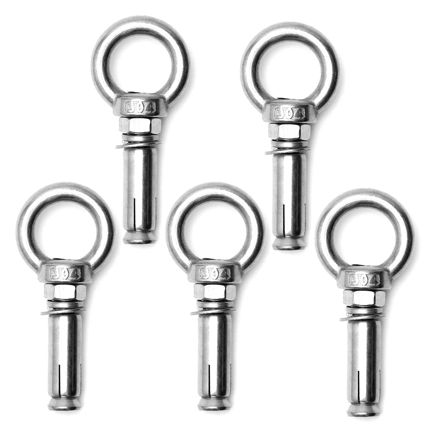 MroMax Expansion Lifting Eyebolt M8x50mm Eye Ring Bolt 2.95" Length 304 Stainless Steel Expansion Bolts with Nuts Eye Hooks Anchor Fastener for Concrete Wall Masonry Ceiling Silver 5Pcs