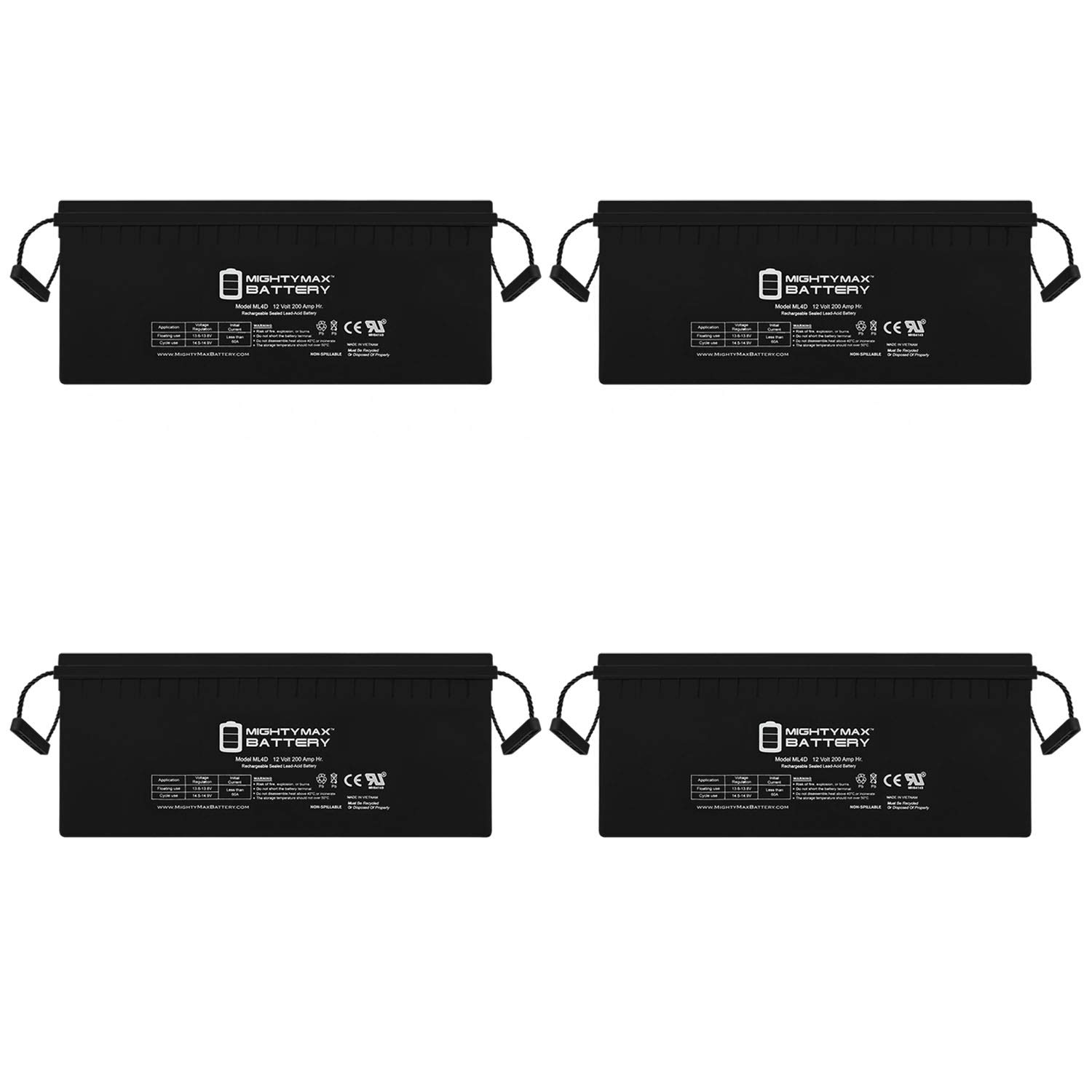 Mighty Max Battery 12V 200Ah 4D Replaces Caterpillar Articulated Dump Trucks - 4 Pack