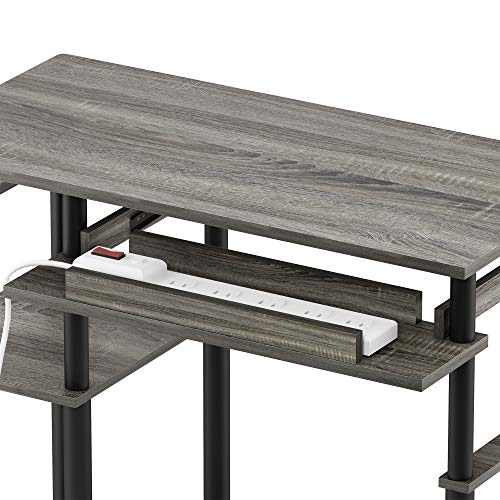 Furinno Abbott Computer Desk with Bookshelf, French Oak Grey/Black