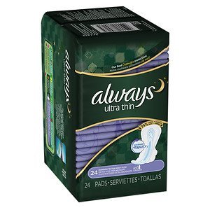 Always Ultra Thin Pads Extra Heavy Overnight w/Flexi-Wings, Unscented 24 ea (Packaging may Vary)