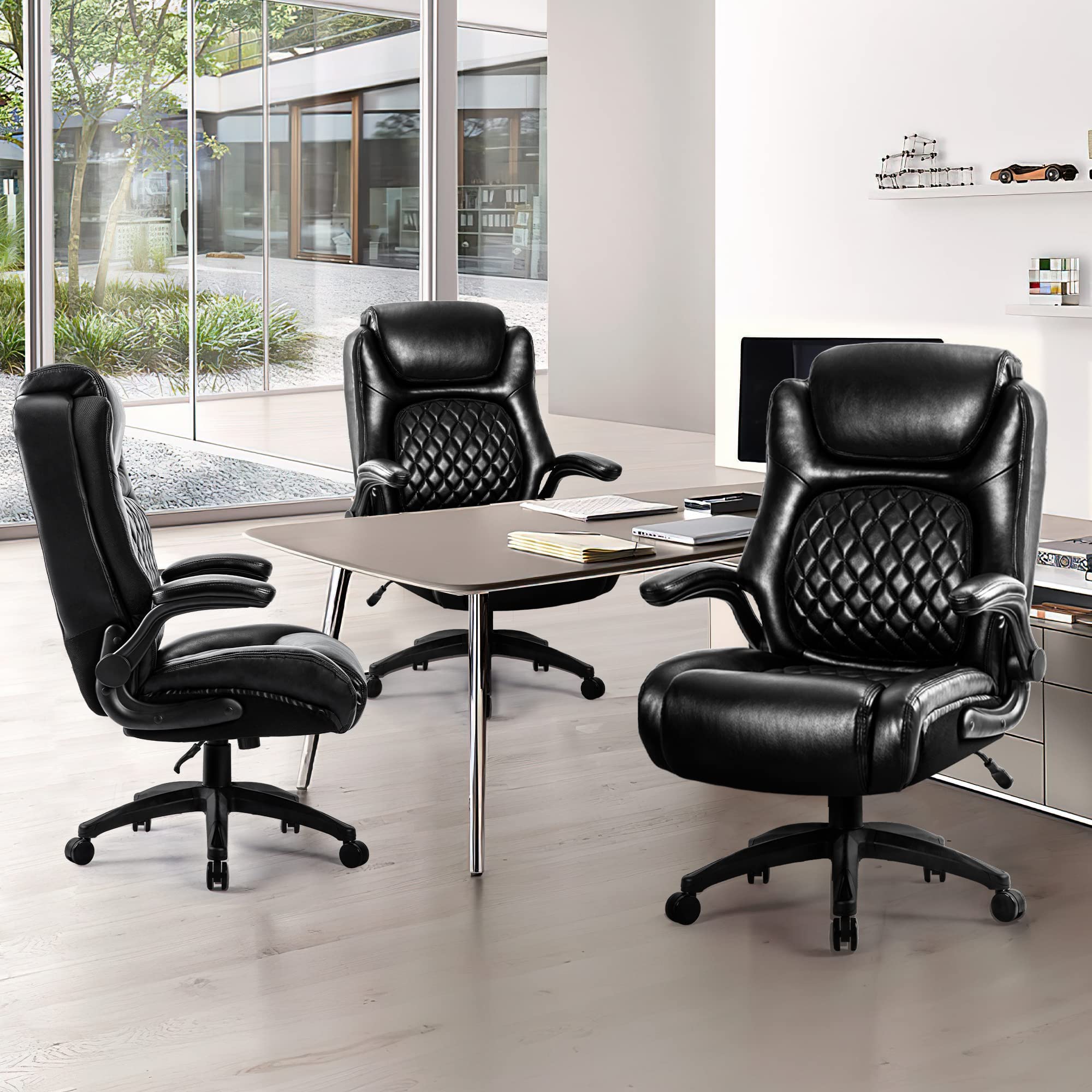 YI DANICA High Back Big & Tall 400lb Office Chair - Heavy Duty Metal Base, Adjustable Tilt Angle Large Bonded Leather Ergonomic Executive Computer Swivel Chairs