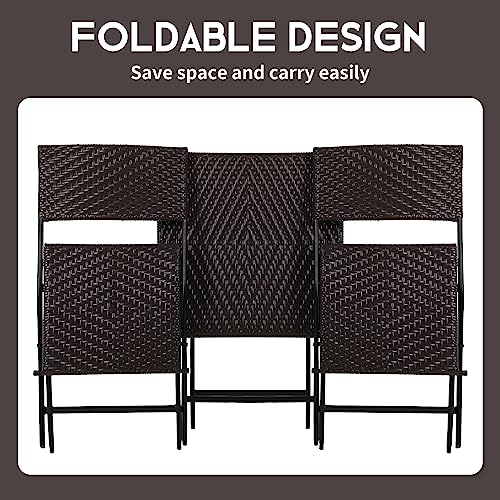 BLKMTY Patio Bistro Set 3-Piece Outdoor Patio Furniture Sets Rattan Table Set Folding Table and Chairs Foldable Wicker Bistro Set Balcony Cafe Table Square Patio Table Chair for Porch, Garden