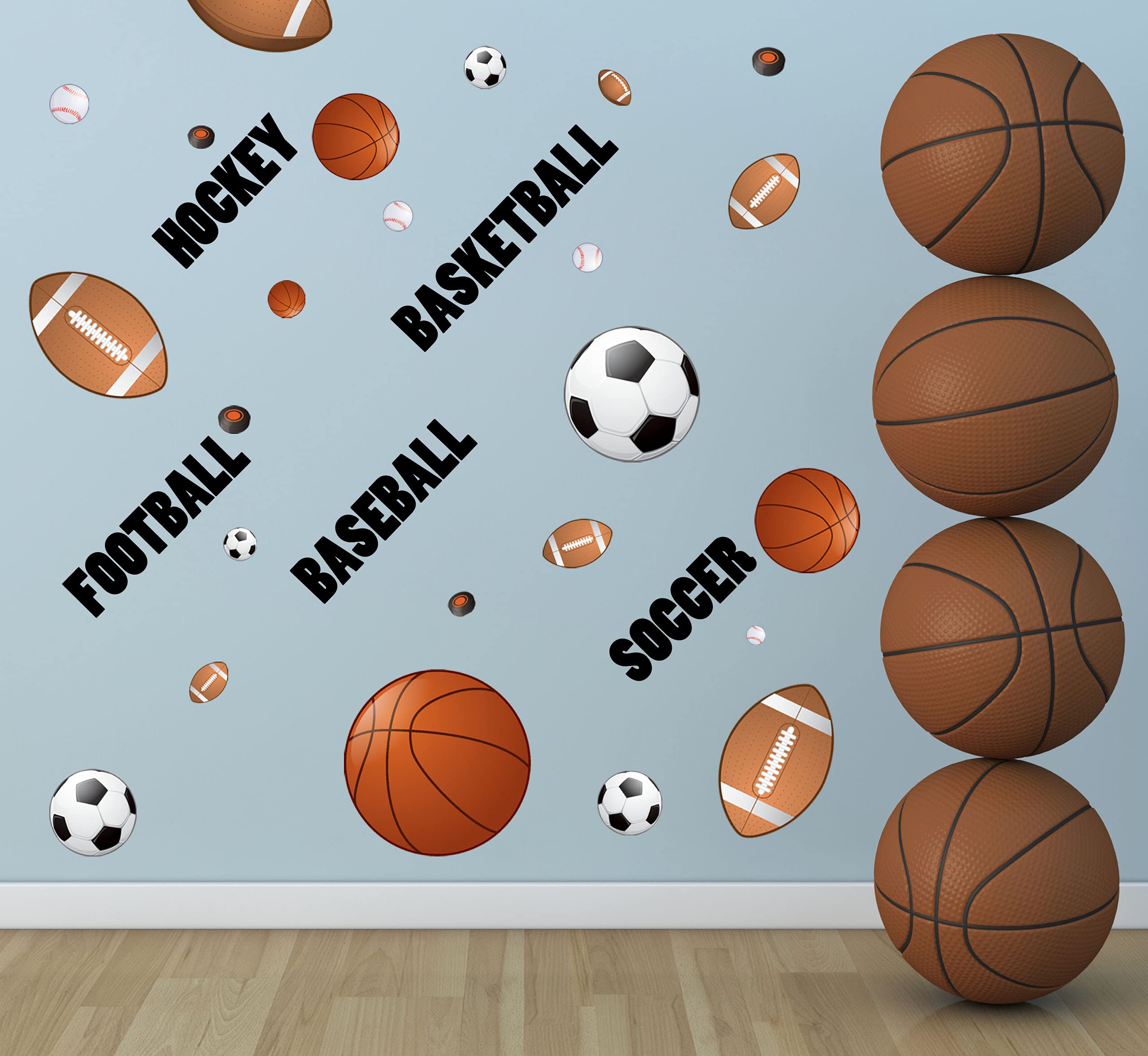Sports Wall Decor for Boys Room Decor Mural Stickers, Children's Wall Decals Soccer Baseball Football Hockey Basketball Wall Art for Boys Room Playroom Kids Room Wall Decor… (Sports)
