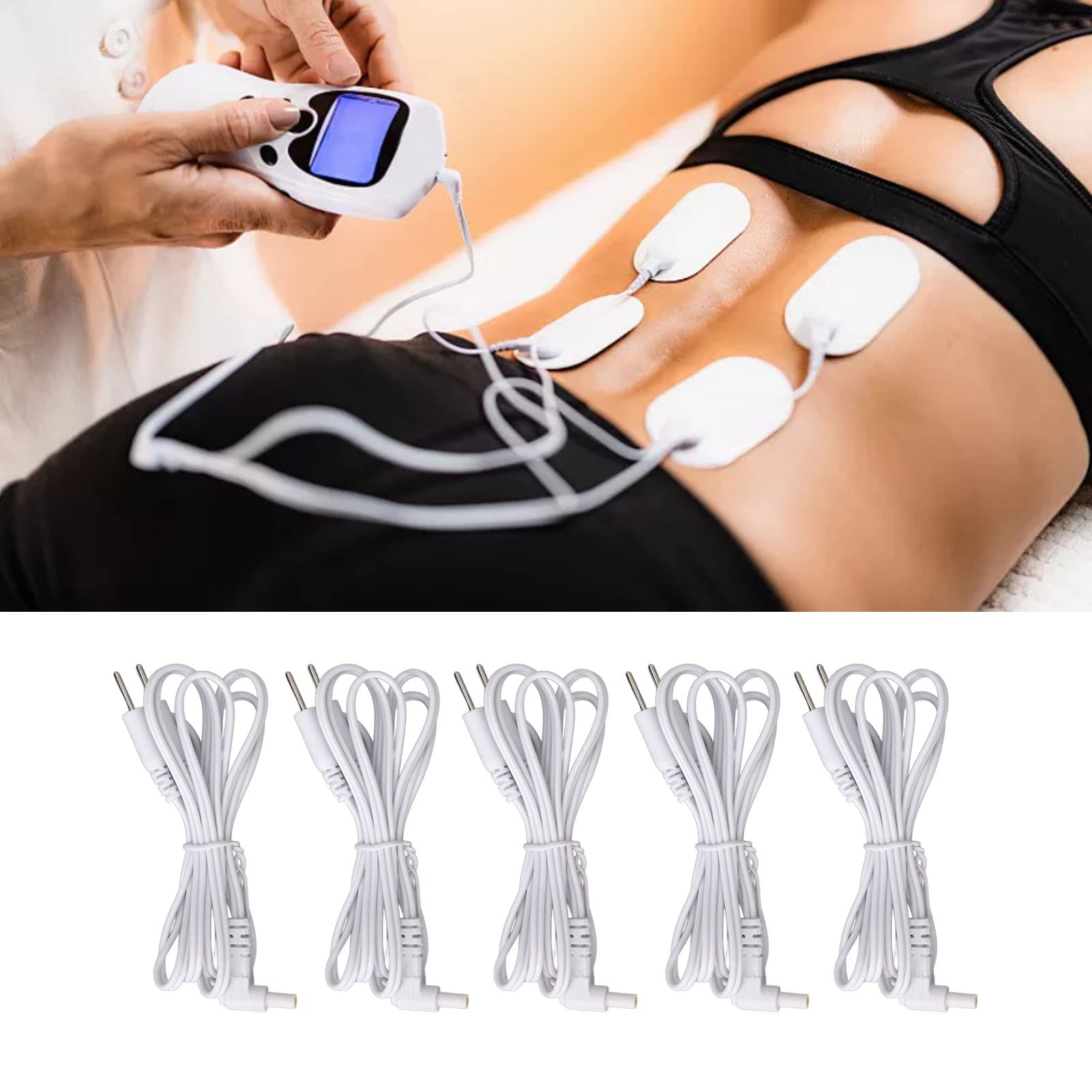 5pcs TENS Wires Replacement Electrode Wires 2.35mm 2 Pin Connector Electrodes Wire for TENS Massager White