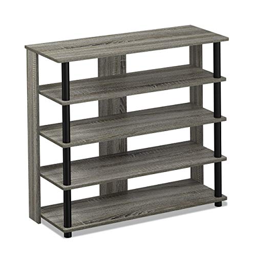 Furinno Turn-N-Tube 5 Tier Wide Shoe Rack, French Oak Grey/Black