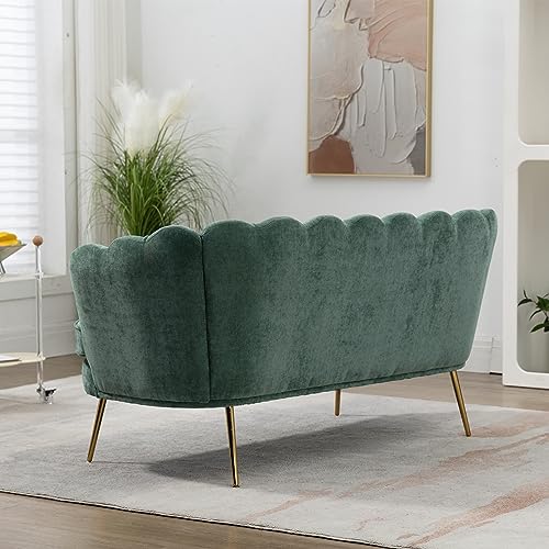59" Loveseat Small Sofa Mini Room Couch Two-Seater Sofa Chenille Fabic Sofa Couch Gold with Metal Legs for Small Space Office Studio Apartment Bedroom, Easy to Install (Green)