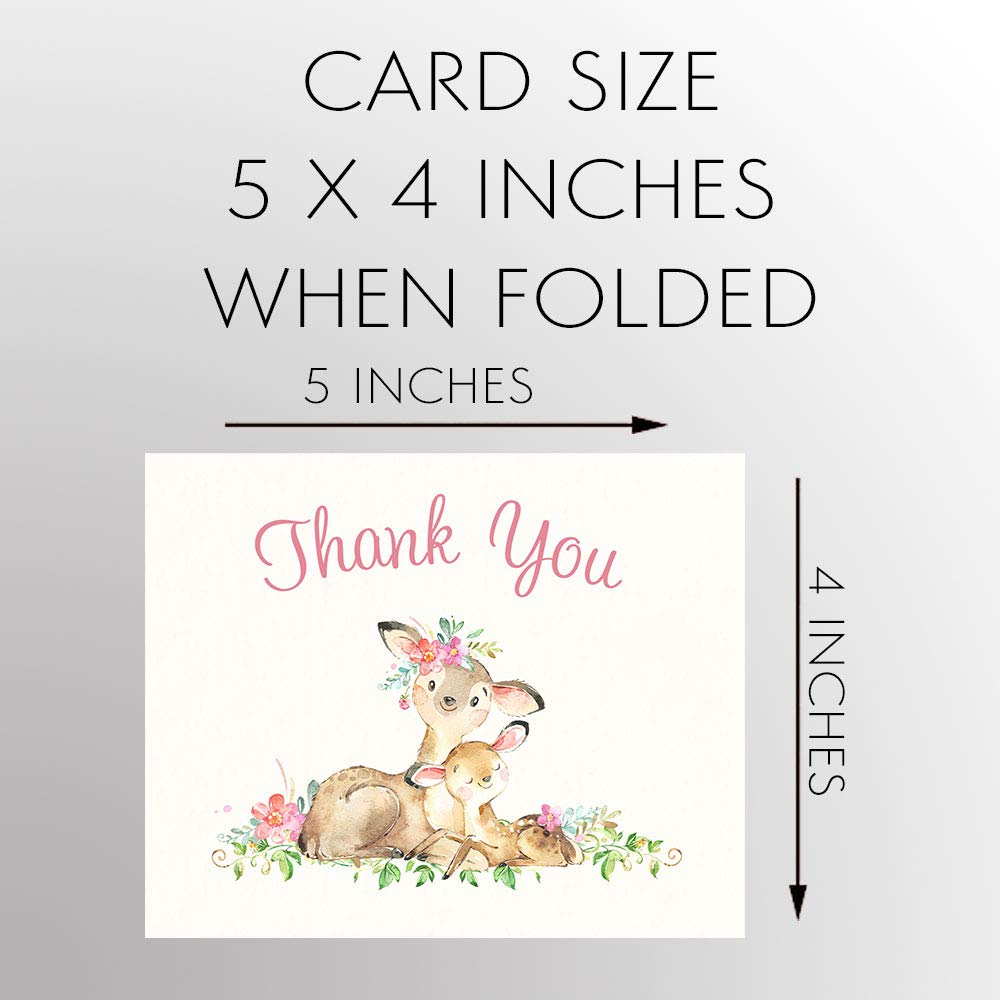 Deer Baby Shower Thank You Notes For Girl Woodland Forest Cards With Envelopes (24 count)