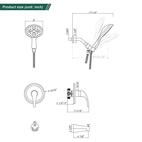 AIHOM Shower Faucet Set With Tub Spout,Shower Trim Kit With Pressure Balanced Valve, Dual-Function 5-Spray Touch-Clean Handheld Shower Head Combo, Chrome