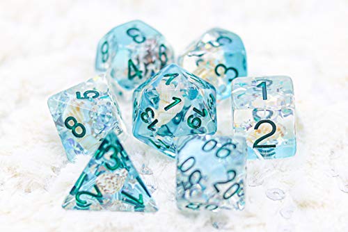 Blue Ocean of Seashell DND Dice Set for Dungeons and Dragons Gifts, D&D, D and D, Pathfinder, Accessories, D20, Polyhedral, Resin Dice, Metal, Dice Tray, Tower, Bag, Box