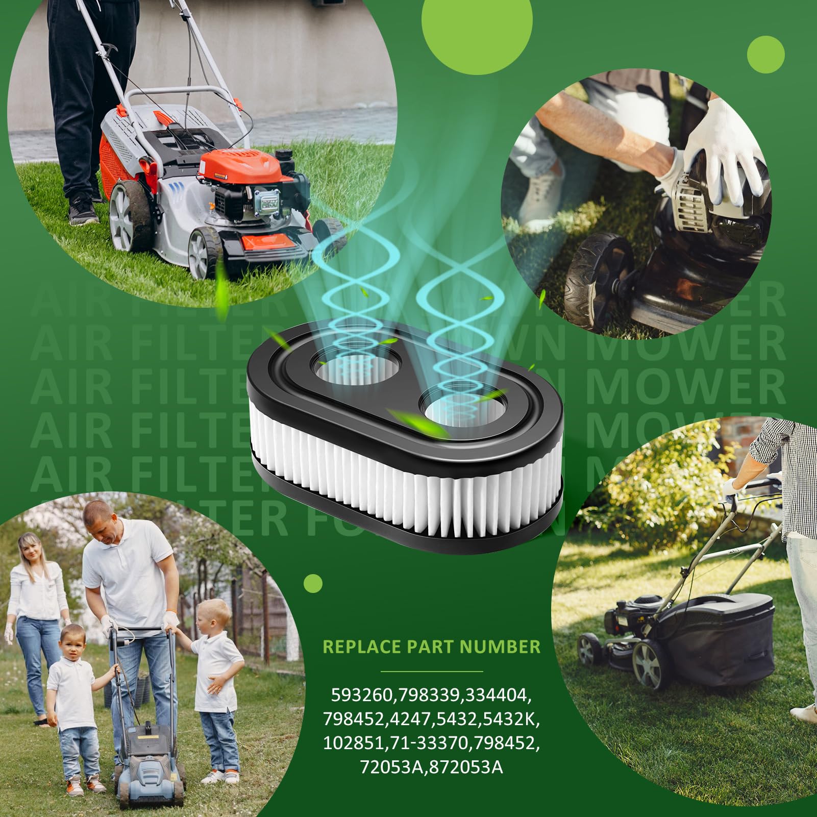 593260 Air Filter for Lawn Mower, 798452 334404 Replacement Air Fliter Compatiable with Series Engine 550E 500EX 550EX 625 575EX 4247 5432 5432k, 2 Packs