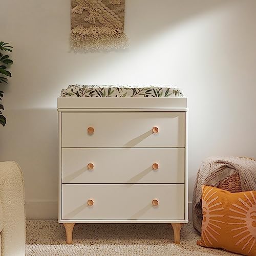 Babyletto Lolly 3-Drawer Changer Dresser with Removable Changing Tray in White and Natural, Greenguard Gold Certified