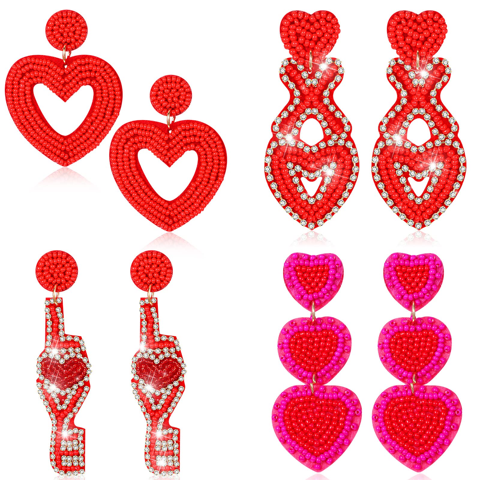 4 Pairs Fruit Beaded Earrings Bohemian Statement Dangle Earrings Watermelon Pineapple Lemon Earrings Set for Women (Heart)