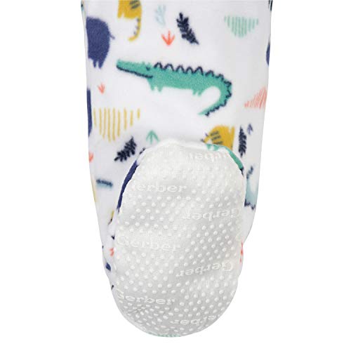 Gerber Baby Boys' Toddler Loose Fit Flame Resistant Fleece Footed Pajamas 2-Pack, Grey Zoo & Rhino, 6-9 Months
