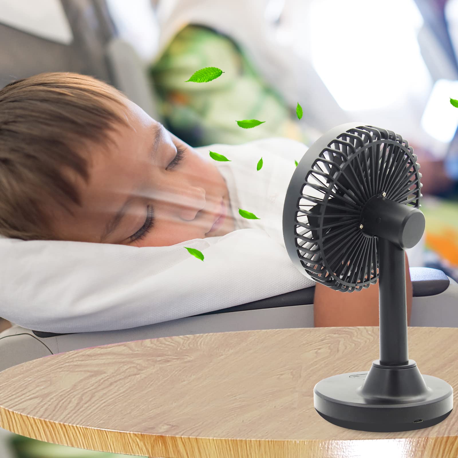 USB Desk Fan,Small Table Fan Oscillating Fan Head Rotating Adjustment Portable Mini Personal Fan 3 Speeds Strong Wind Quiet Desktop Table Cooling Fan for Home Office Table Dorm Outdoor Camping Travel