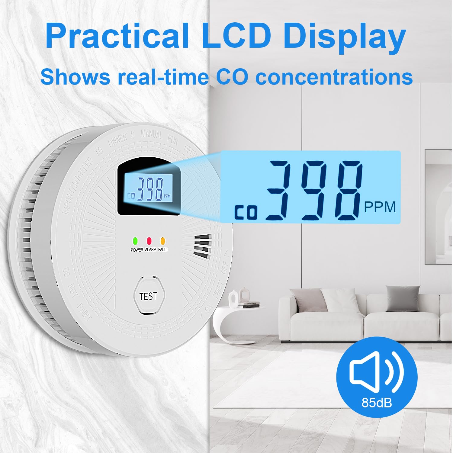 3 Pack Combination Photoelectric Smoke and Carbon Monoxide Alarm Detector with Digital Display; Battery-Operated White 907-3-Pack (JN-908)