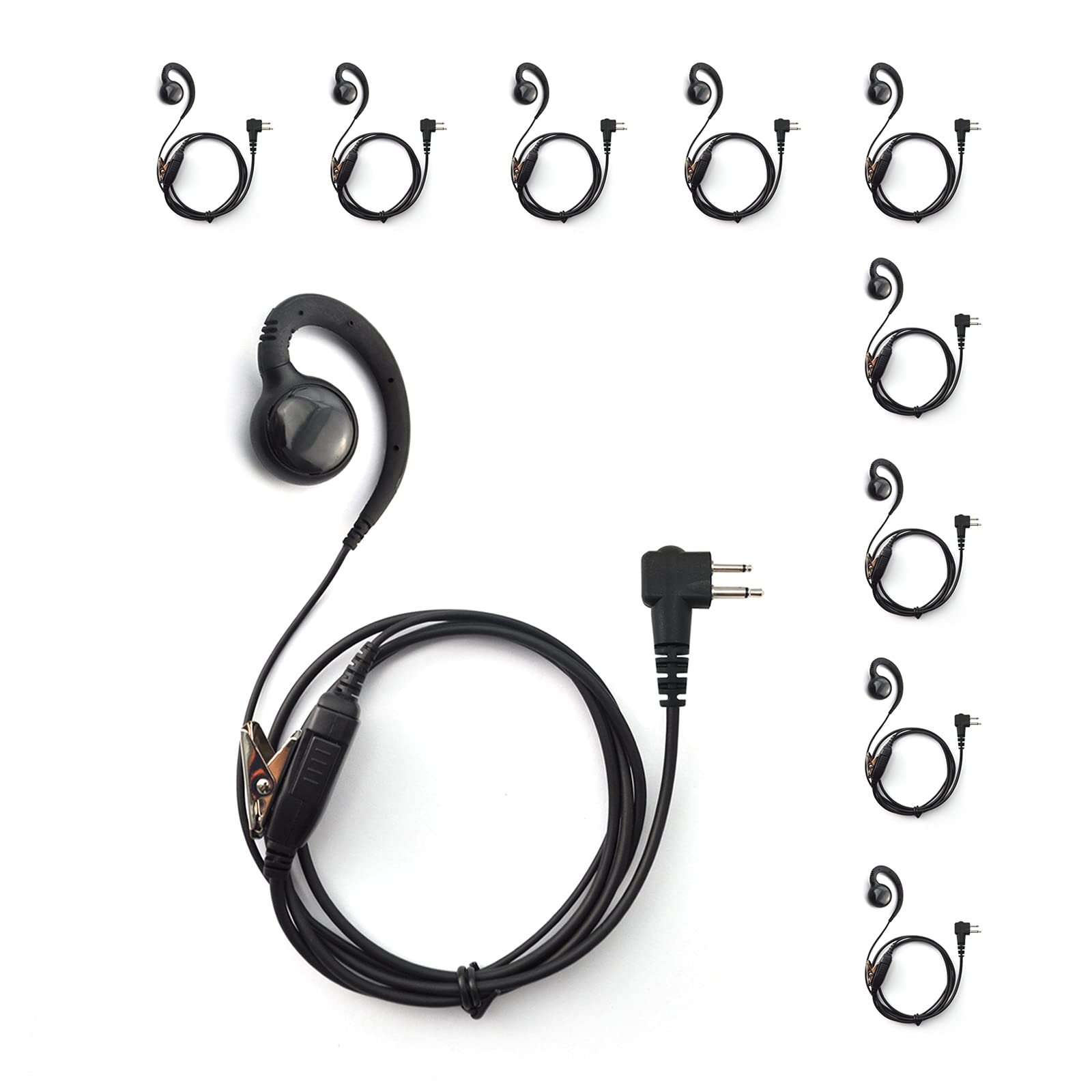 PROMAXPOWER [10-Pack] 1-Wire C-Shape Swivel Earpiece Headset with PTT Button Mic for Motorola Two-Way Radio Walkie Talkies CP110, CP150, CP200, CLS1110, CLS1410, EP450, GP308, RDM2070D