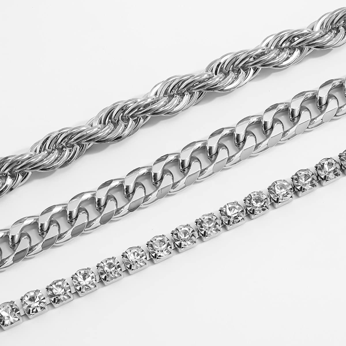 Octwine Fashion Rhinestones Bracelets Sets for Women Gold Silver Layered Chunky Pendant Charms Chain Stackable Wrap Bangle Adjustable Bracelet Jewelry Accessories for Women