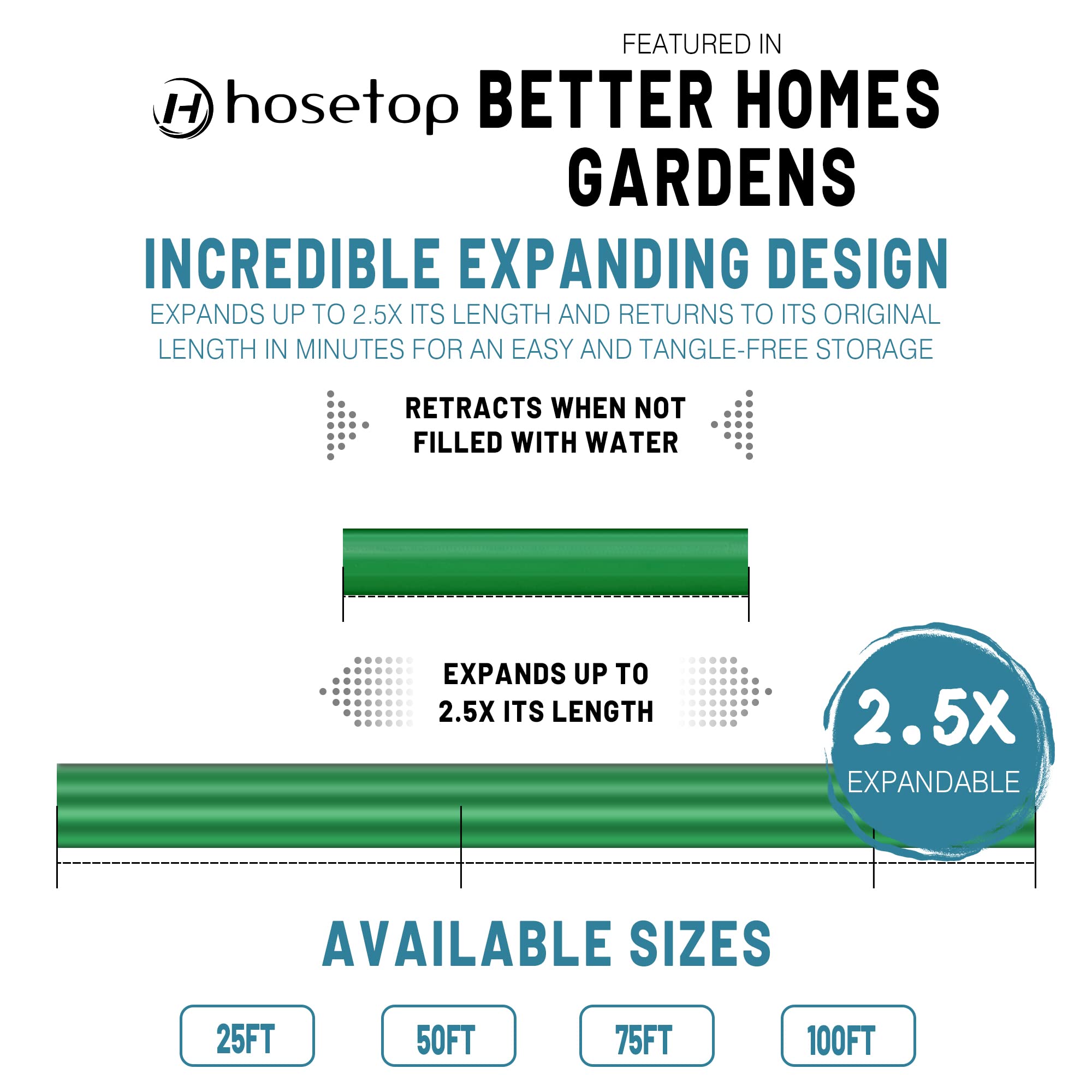 25ft Garden Hose Expandable Water Hose with 4 Layer Latex Core & 3/4 inch Solid Brass Fittings, Flexible Lightweight Water Hose Pipe, Lightweight & No-Kink Flexible Hose for Yard Washing